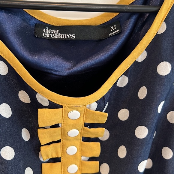 dear creatures | Dresses | Anthropology Dear Creatures Polka Dot Dress With Yellow Piping Cutout ...